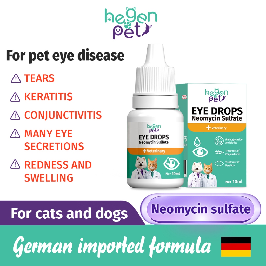 Hegen Pet Neomycin Sulfate Eye Drops For Infection Cloudy Eyes Tear Stain Remover For Dogs ...