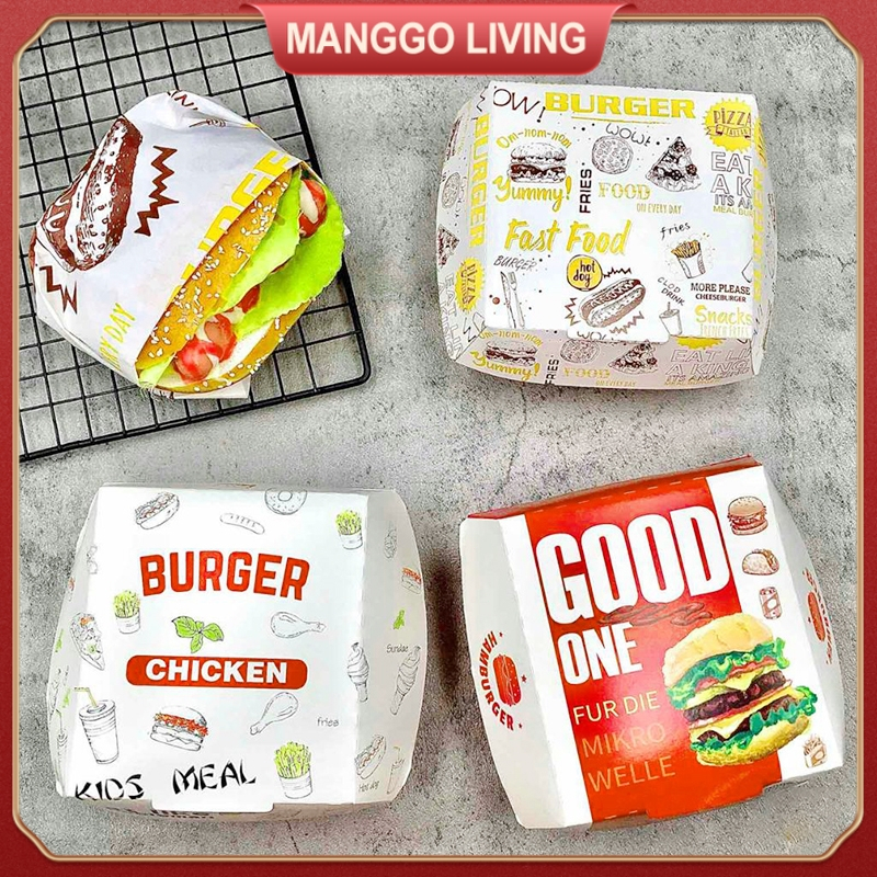 100Pcs Disposable Paper Burger Boxes For Food Packaging Dessert Sandwhich Takeout Box Burger ...