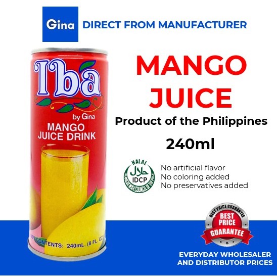 Iba (by Gina) Mango Juice Drink 240mL (1 Can) | Shopee Philippines