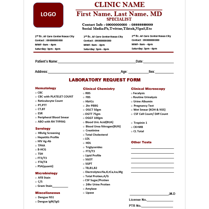 Laboratory Request Form (persoanalize 100sheet per pad) | Shopee ...