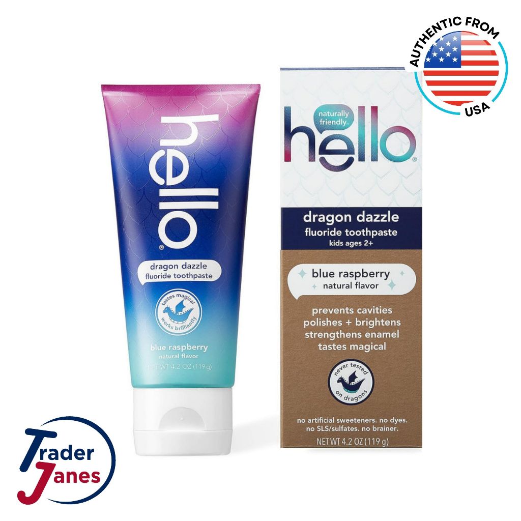 Hello Dragon Dazzle Fluoride Toothpaste Blue Raspberry For Kids Ages 2 ...