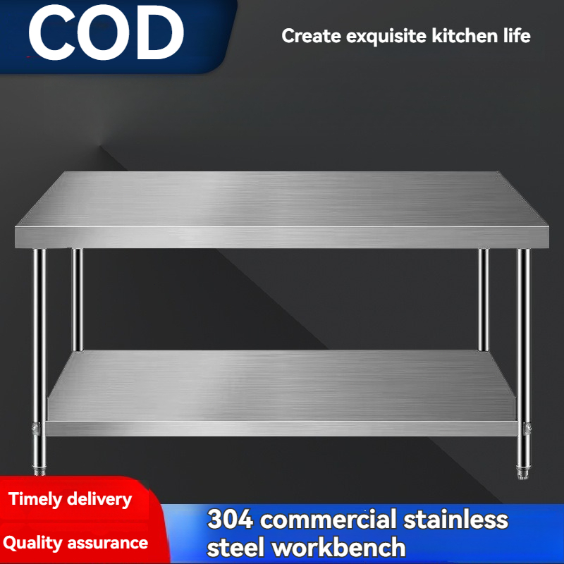 【COD】2-Layer 60-150cm 304 stainless steel workbench table for kitchen ...