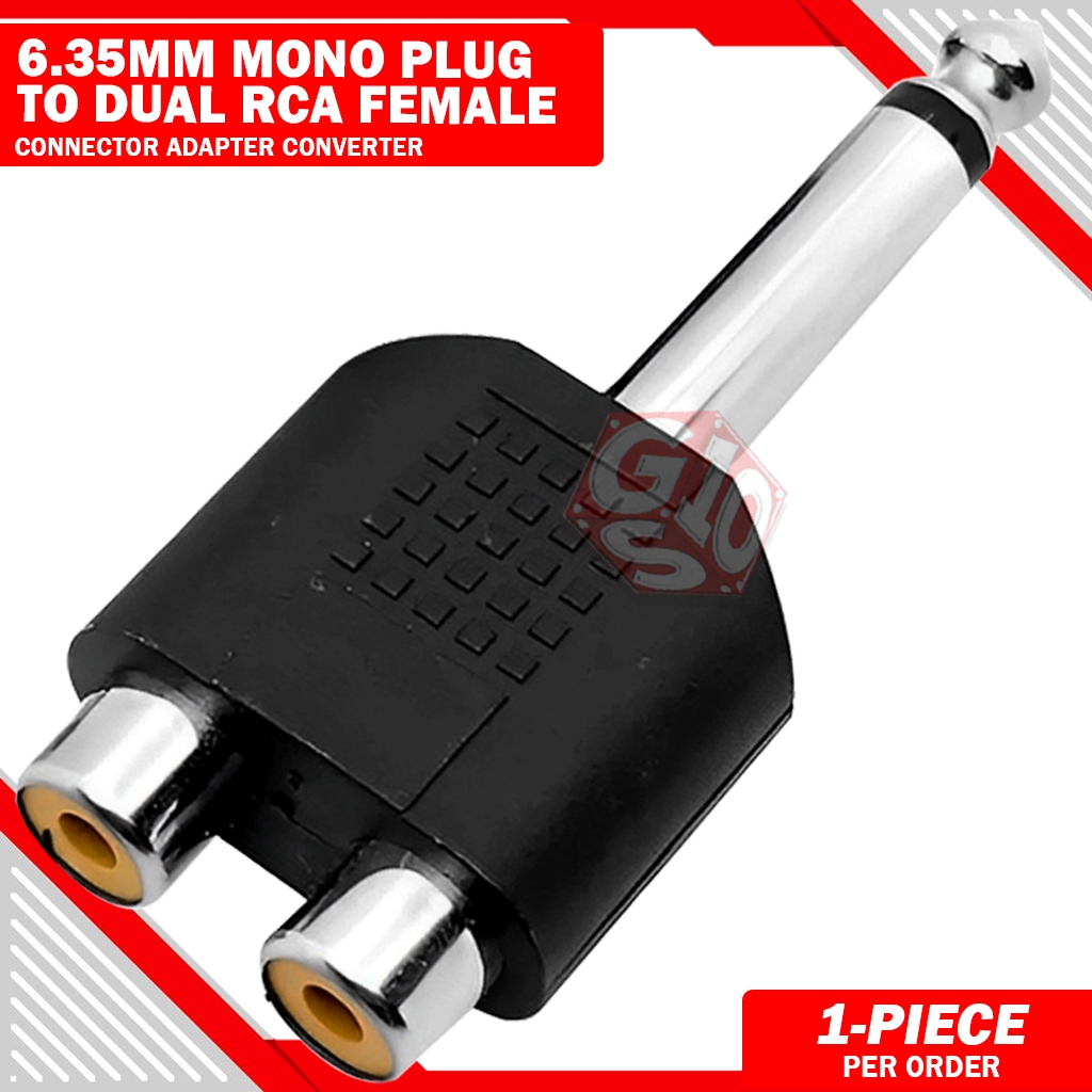 GS10 MIXER PLUG 2-RCA JACK FEMALE to PL 55 6.35mm MALE MONO PLUG ...