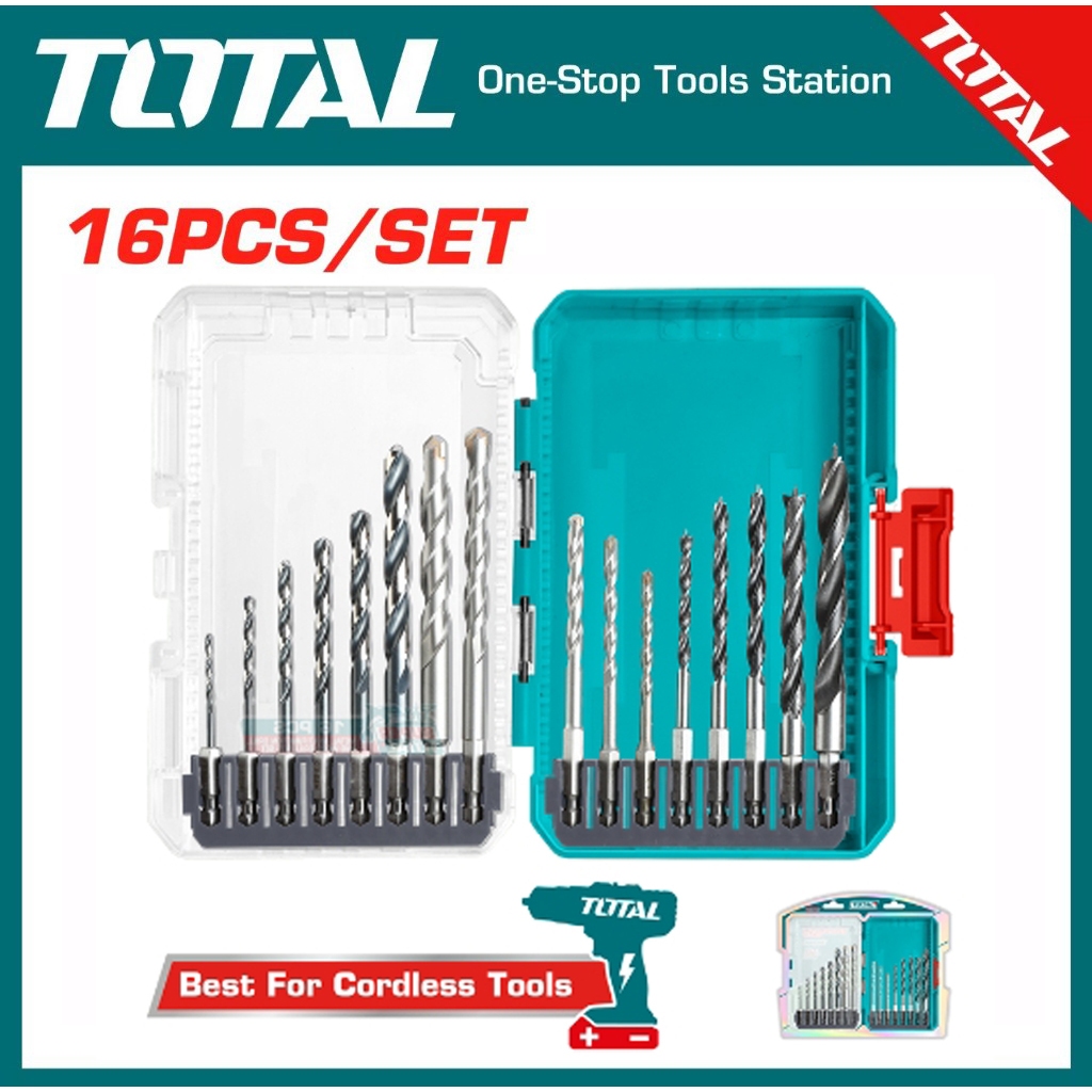 TOTAL 16Pcs Metal Concrete Wood Drill Tools Drill Bit Set TACSDL11601 ...