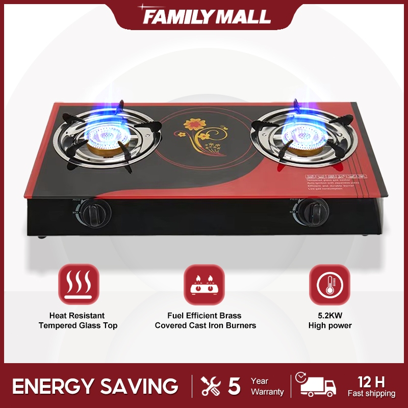 Tixx Gas Stove 4.2KW Ultra Firepower Double Burner Punch-Free Glass ...