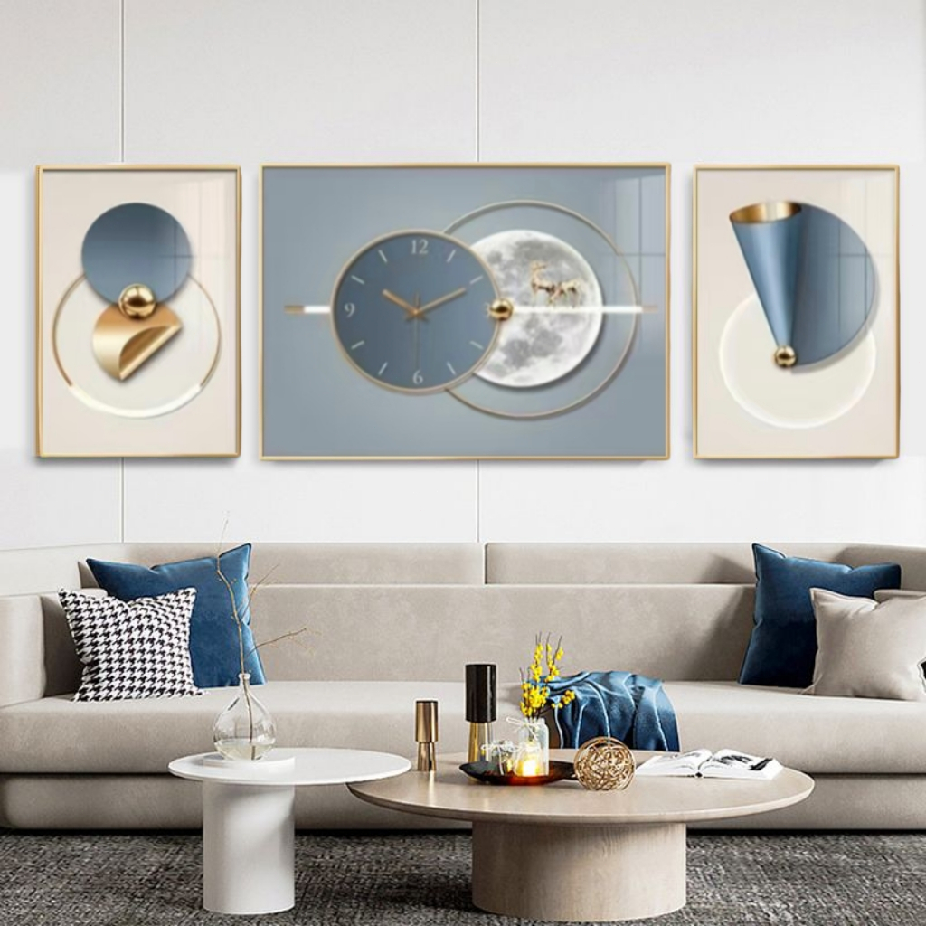 Modern 3-piece set clock mural home decors living room clocks mural 3d ...