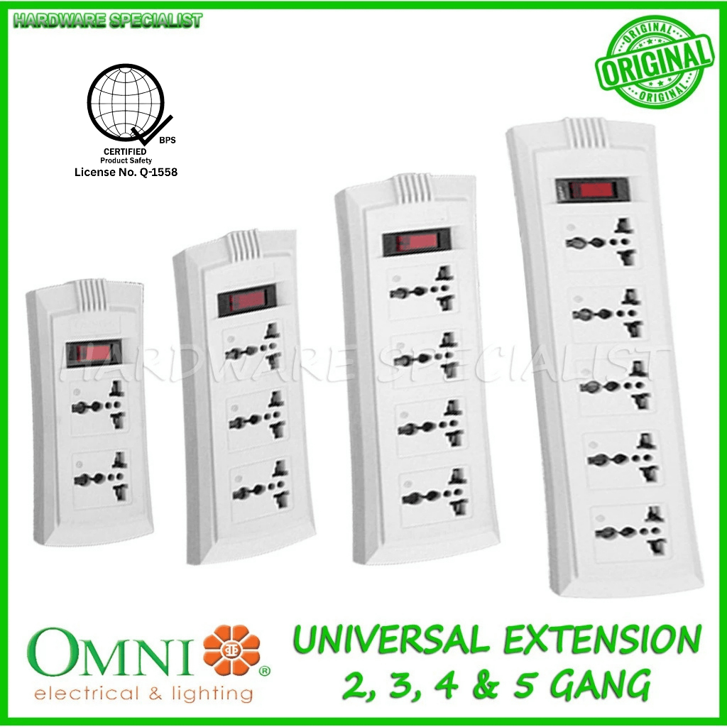 Omni Universal Extension Cord 2, 3, 4 and 5 Gang WEU-102, WEU-103, WEU ...