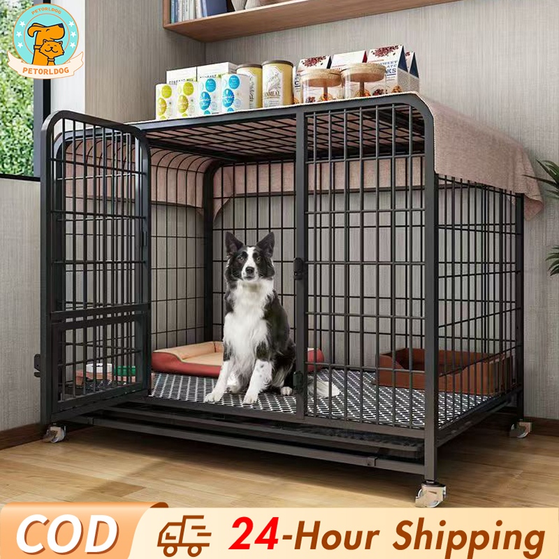 【Ready Stock】Square Large Dog Cage Cage For Dog Stainless Mobile Dog ...