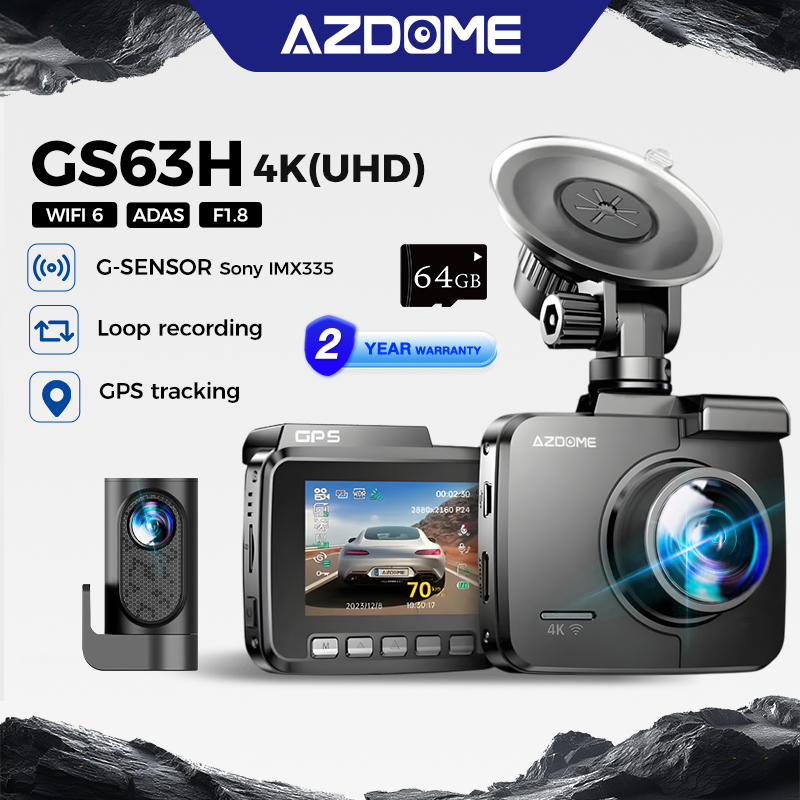 Azdome GS63H PRO 4K front and rear Dash Cam with ADAS, GPS Tracking ,G-sensor,wifi 6, Loop ...