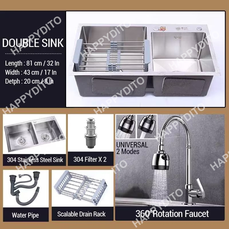 Kitchen Sink SUS 304 Stainless Steel Sink Double Handmade Sink Silver ...