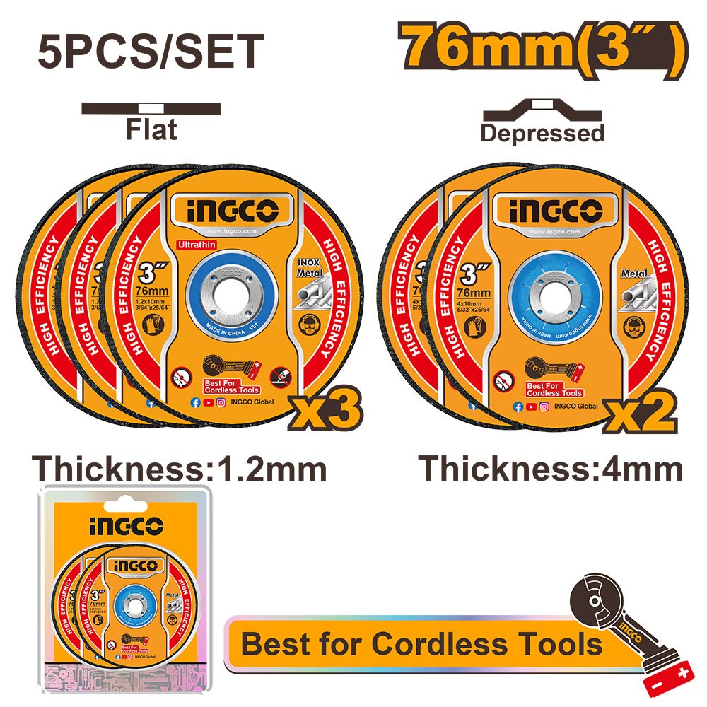 Ingco 5PCS/SET (76mm) Abrasive Metal and Grinding Disc For Angle ...