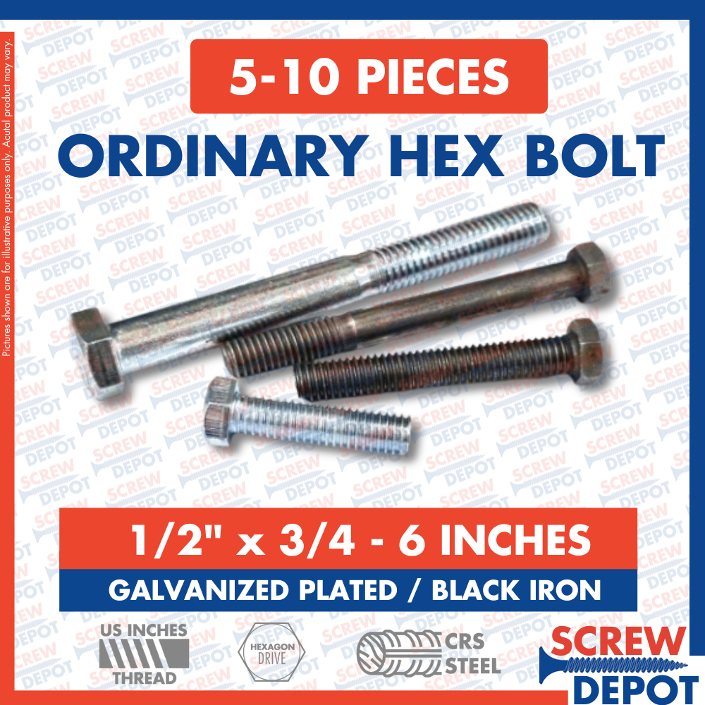 5-10 PCS 1/2" Ordinary Hex Bolt / BI GI Hexagonal Bolt / Ord Local ...
