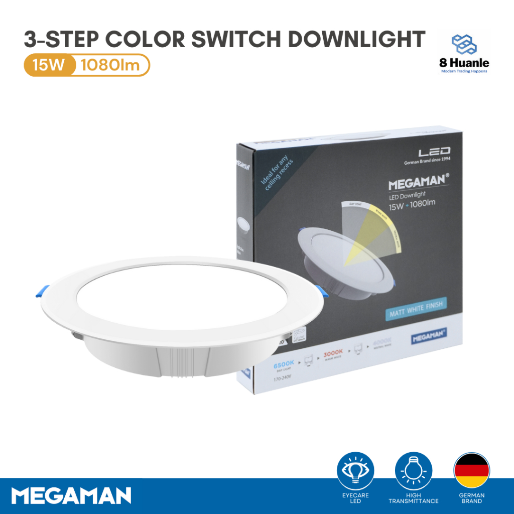 Megaman LED 3 Step Color Recessed Panel light Downlight(Round) 15W | 9W ...