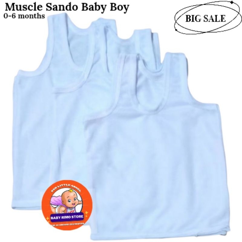 3 Pcs Infant/Unisex White Sando Muscles Cotton for Baby Boy(0-6 months ...
