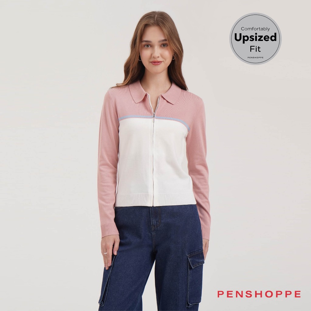 Penshoppe Slim Fit Zip-Up Collared Cardigan For Women (Old Rose ...