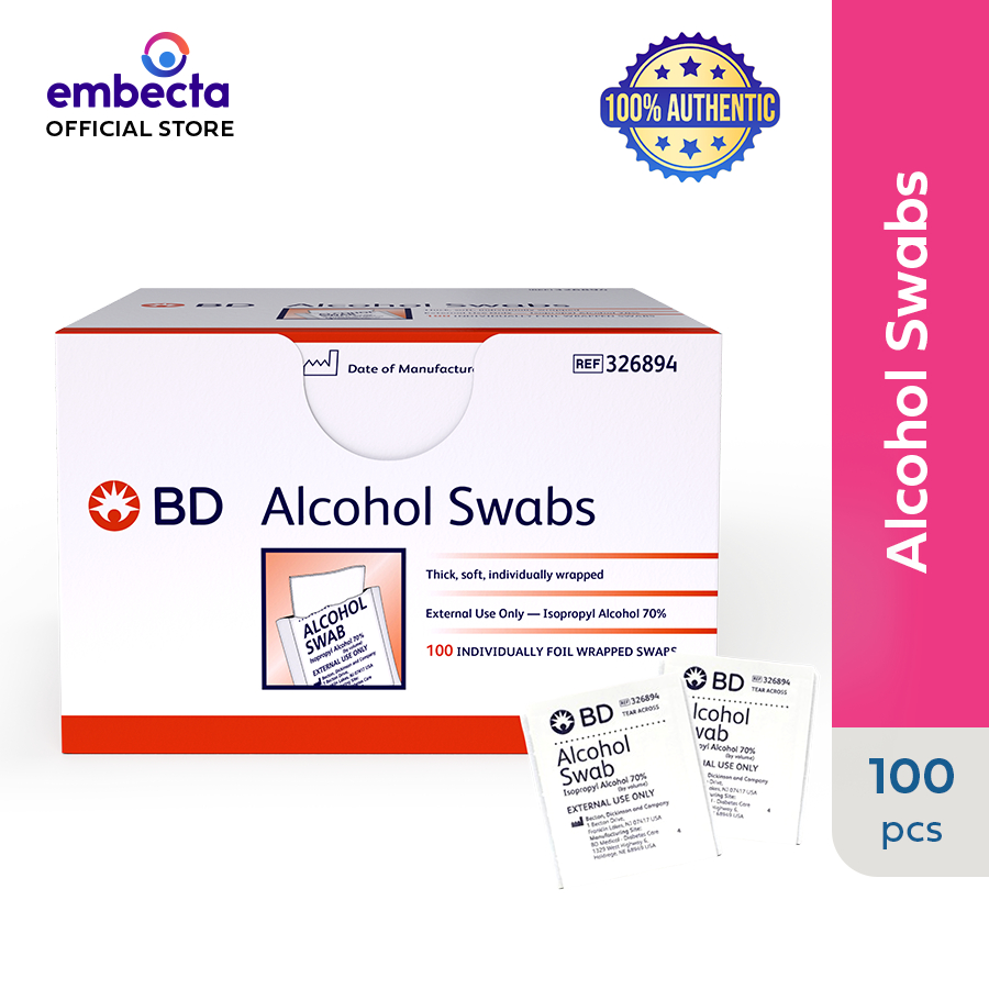 BD Alcohol Swabs / Pads (100 pcs box) 70% Isopropyl Alcohol Wipe ...