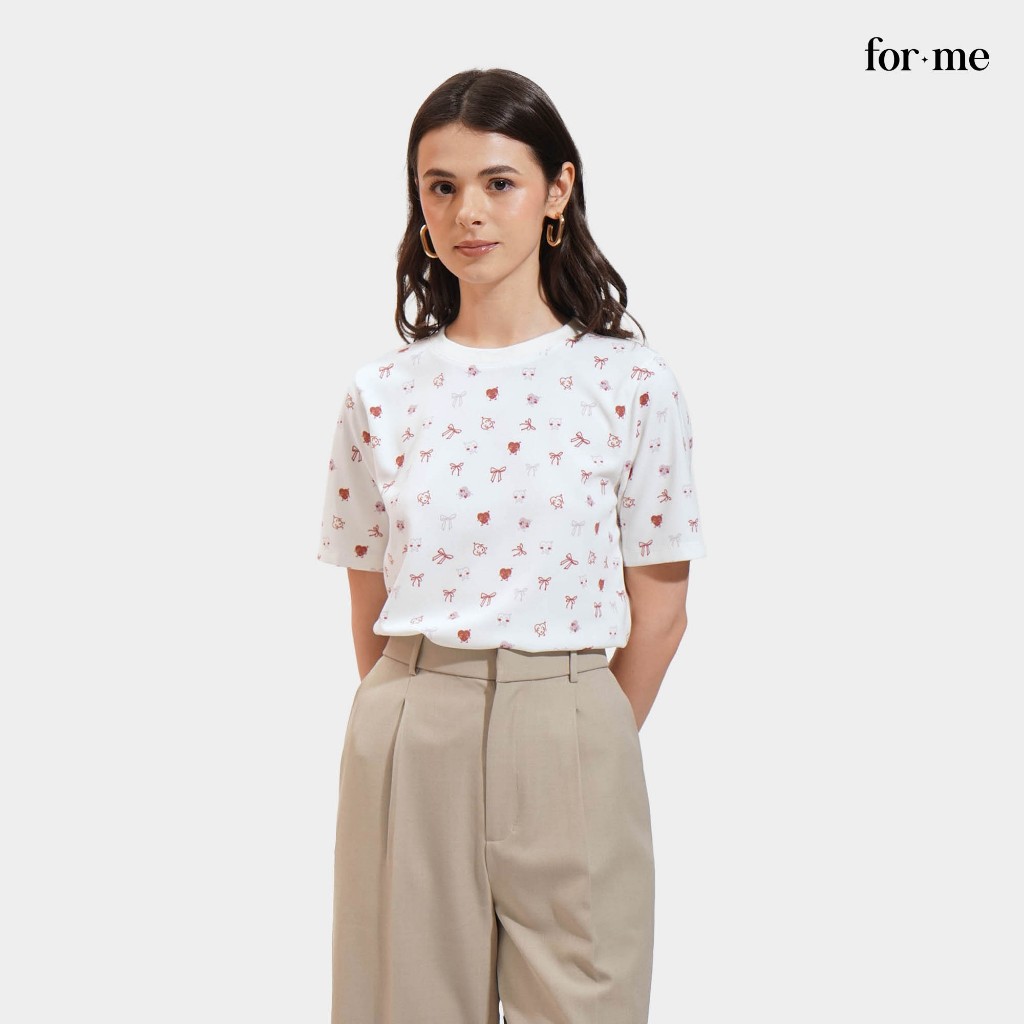 ForMe Happy Hearts and Ribbons All Over Print Tee T-Shirt For Women ...