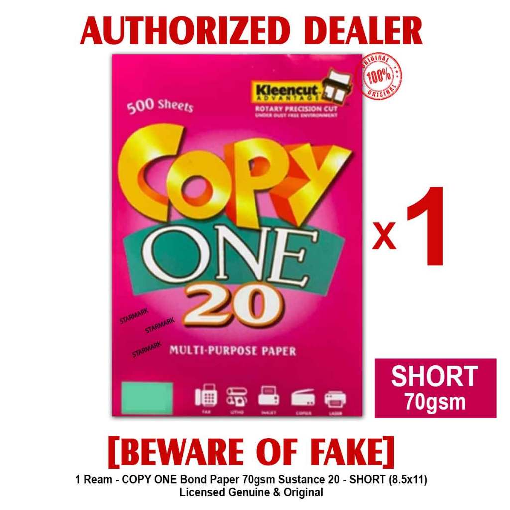 COPY ONE Bond Paper Papers SHORT 8.5x11in 70gsm Substance 20 Copy Paper ...