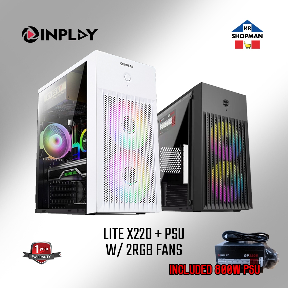 Inplay Lite X220 + Power Supply PSU + 2 RGB Fans MATX Desktop PC Case ...