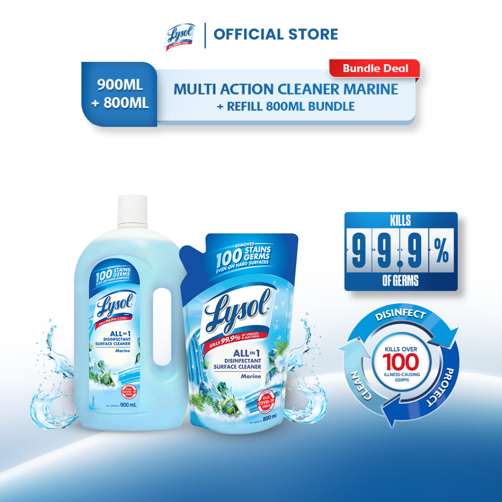Lysol Multi Action Cleaner Antibacterial Marine Scent 900 mL Twin Pack ...