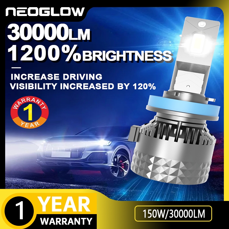 NeoGlow ZEUS Car LED Headlight H4/H11/9005| 150W 30000LM | 6500K Super Bright | IP68 1year ...