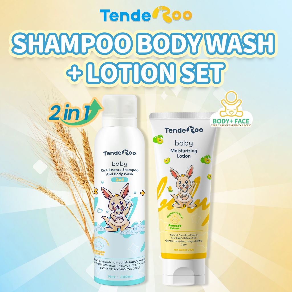 Tenderoo Baby Skin Care Set Shampoo+Body Wash&Lotion Safe for Newborns ...