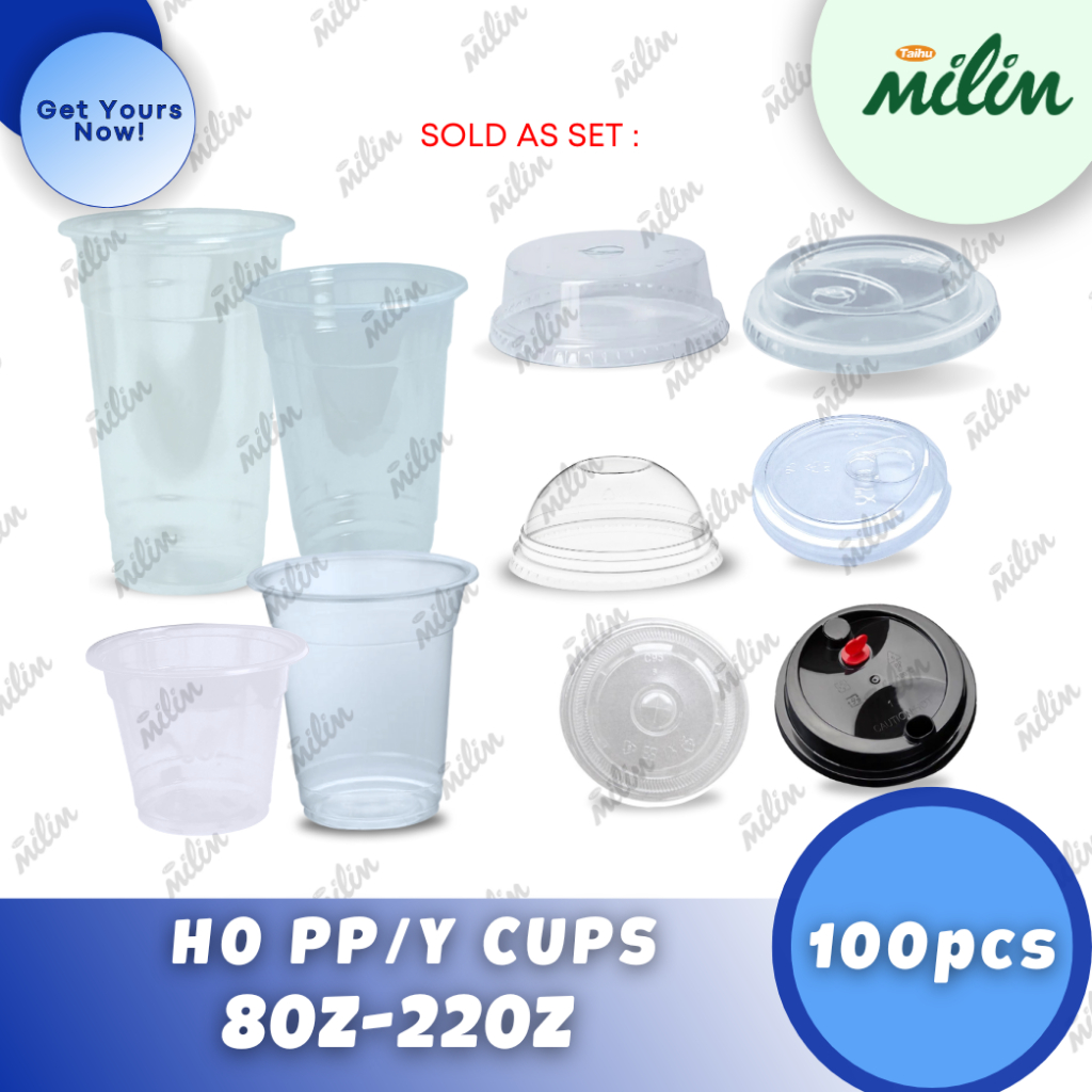 Y/ PP Cup 95 MM 100 pcs with LID / Disposable Plastic Cups/Milk Tea ...