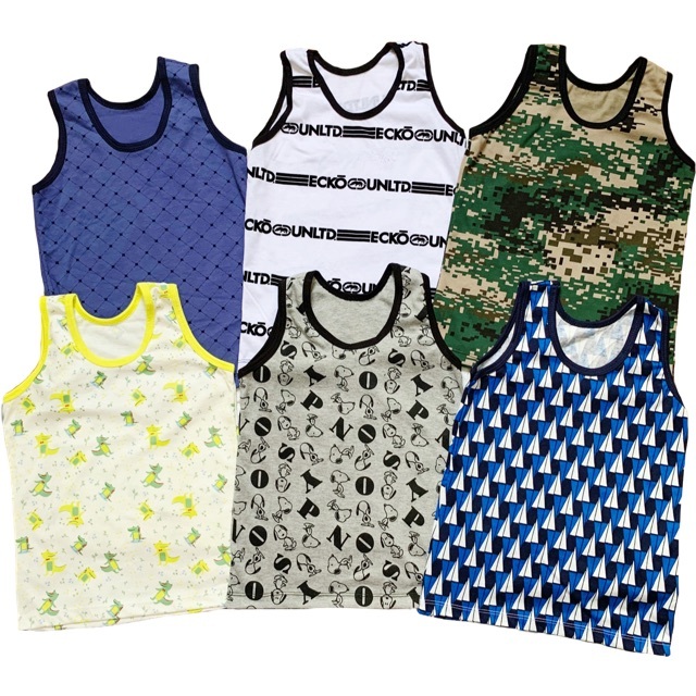Assorted'' 5 PCS Sleeveless Sando for kids boys Cute colors for 100% ...