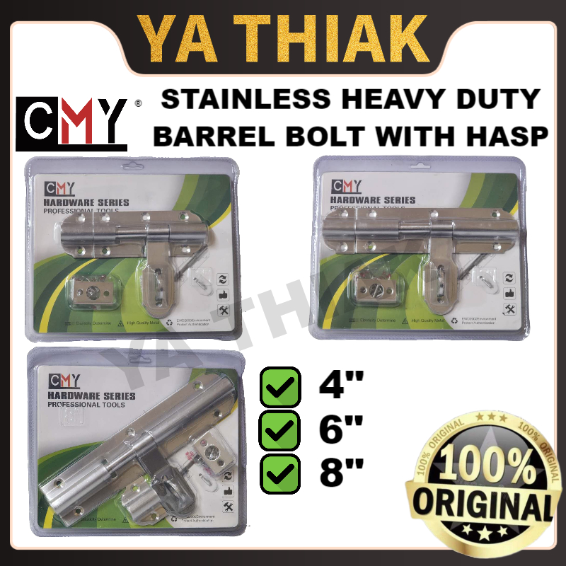 CMY Stainless Heavy Duty Barrel Bolt with Hasp Lock 4" 6" 8" – Door ...