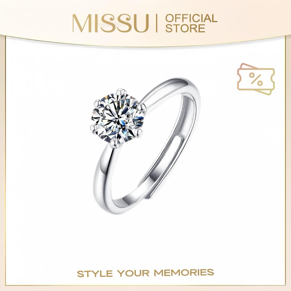 Missu 925 Silver Diamond Promise Ring with Box for Women Adjustable ...