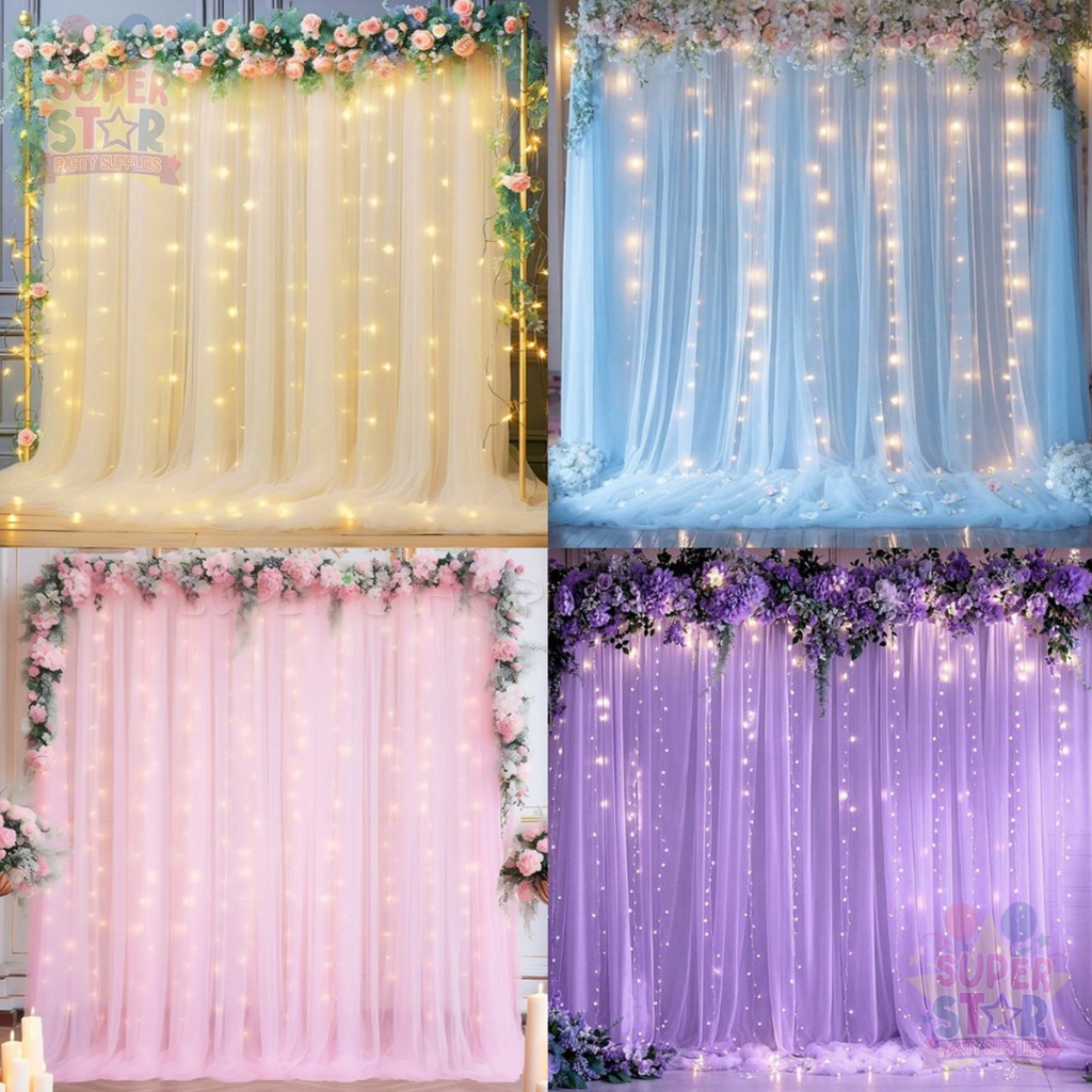 3m*3m White Tulle Backdrop Curtain for Parties Wedding Sheer Backdrop ...