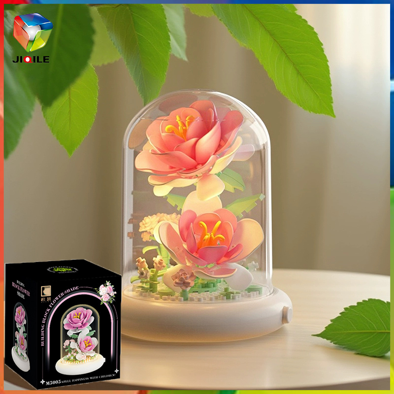 Eternal Flowers with LED Building Blocks Bouquet Toys Glass Cover Gift ...
