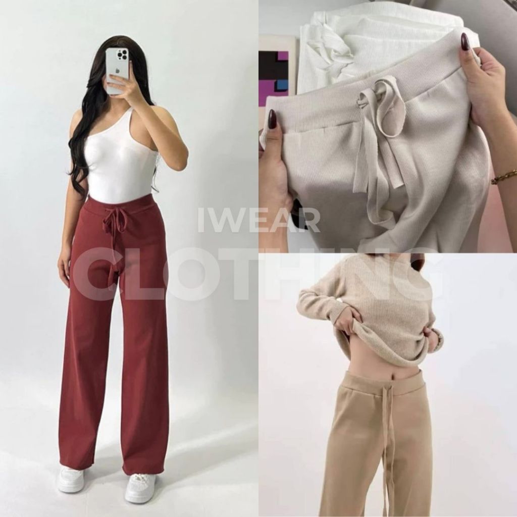 Harper Pants Garterized Knitted Trouser Wide Leg For Women | Shopee ...
