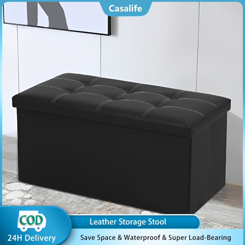 Foldable Leather Storage Stool Waterproof Ottoman Storage Box ...