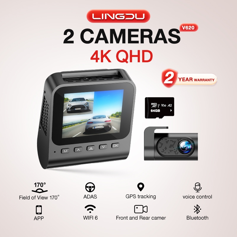 LINGDU V620 4K Dash Cam ADAS Built-in Wifi and GPS Dual Channel Night ...