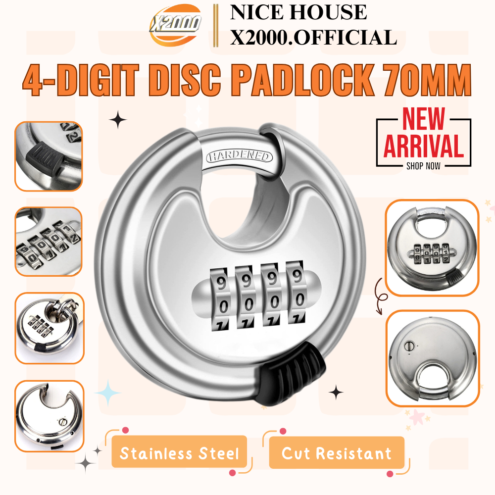 Durable Stainless Steel 4-digit Password Lock Padlock 70mm Round Safety ...