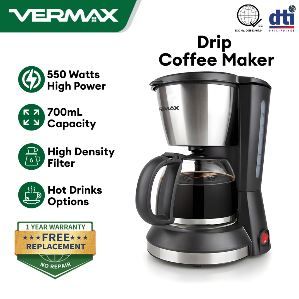 Vermax Drip Coffee Maker 7 Cups Coffee Machine 0.7L Glass Carafe w ...