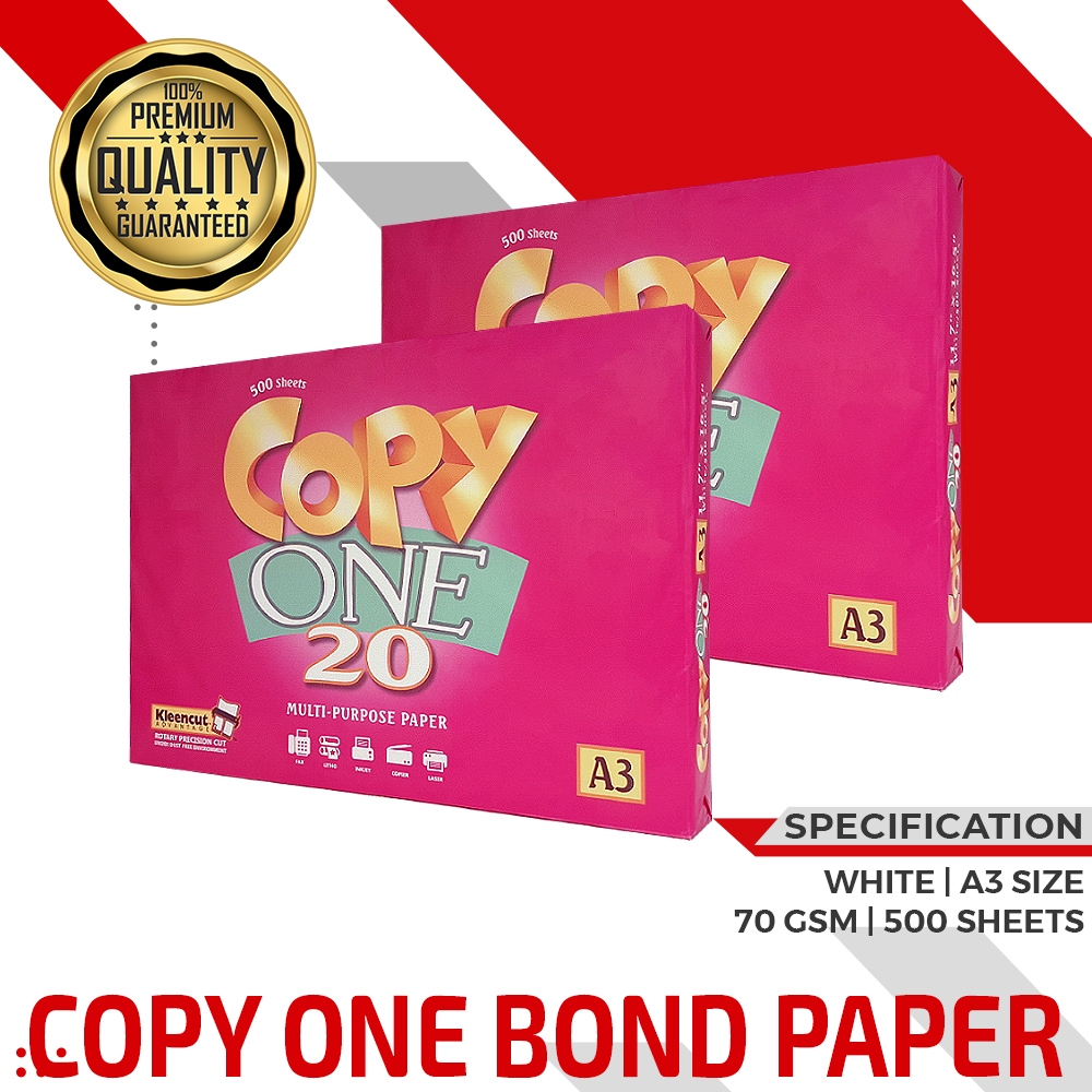 1 ream - Copy One Bond Paper 70gsm A3 Size (500sheets per ream) | Shopee Philippines