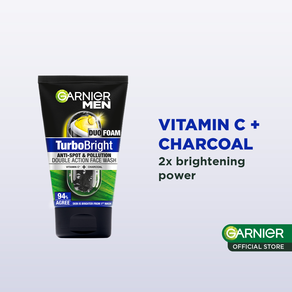 NEW Garnier Men Turbo Bright Anti-Spot & Pollution Duo Foam Cleanser (50ml/100ml) - for dark ...