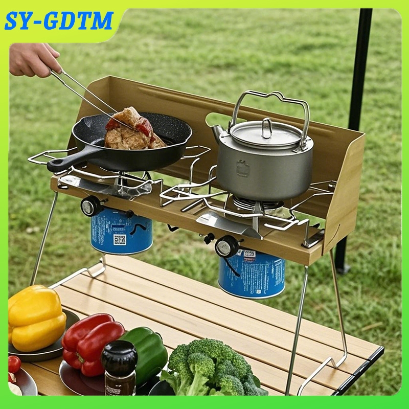 Outdoor Folding Portable 2-Burner Butane Stove with Folding Lid and ...