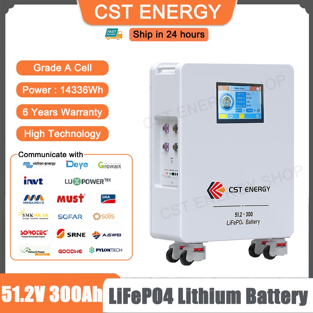 CST ENERGY Lifepo4 Battery 48V 300AH Lithium Battery 14.336KWh Solar ...