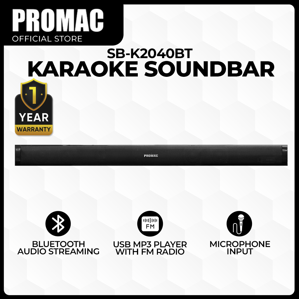 Promac Karaoke Soundbar 4-Speaker Stereo with Free Mic (SB-K2040BT ...