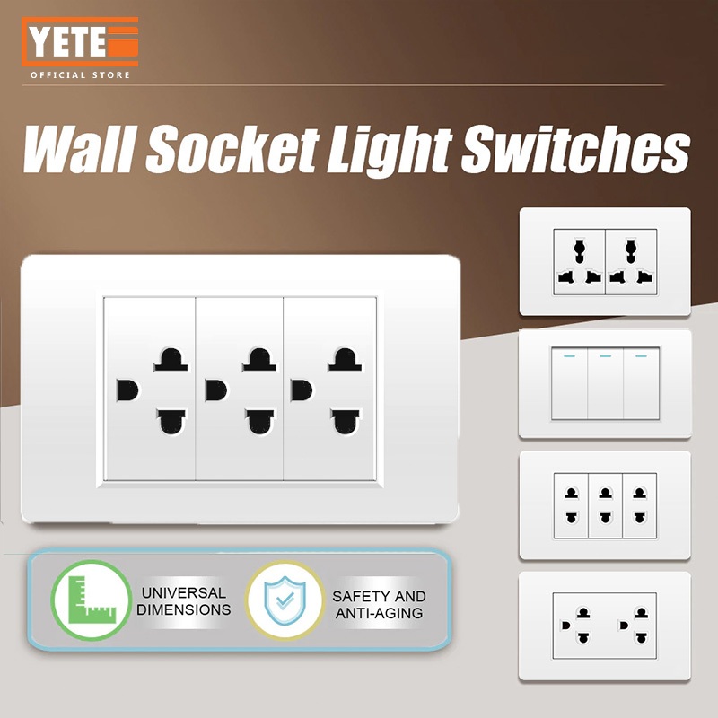 YETE Wall Light Switch with Outlet 1/2/3 Gang Switch Modern Universal ...