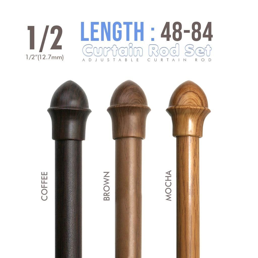 Lightweight Wooden Style Curtain Rod Adjustable 1/2 x 48 to 84 inches ...