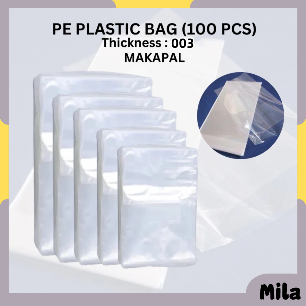 100Pcs PE Plastic Bag 003 Thickness Bag Supot Transparent Flat Pouches ...