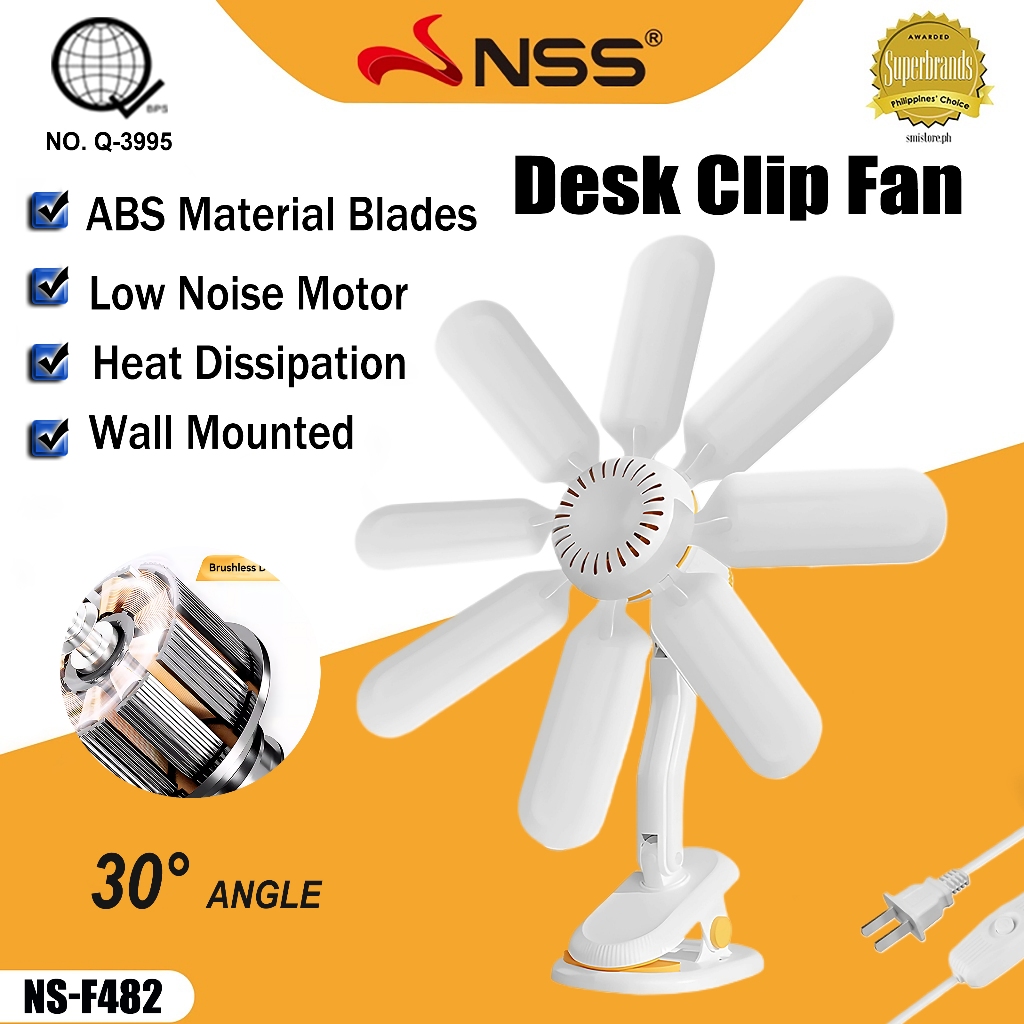 NSS Portable Desk Clip Fan 230V Electric Cooling Clip fan 8Blades Low ...