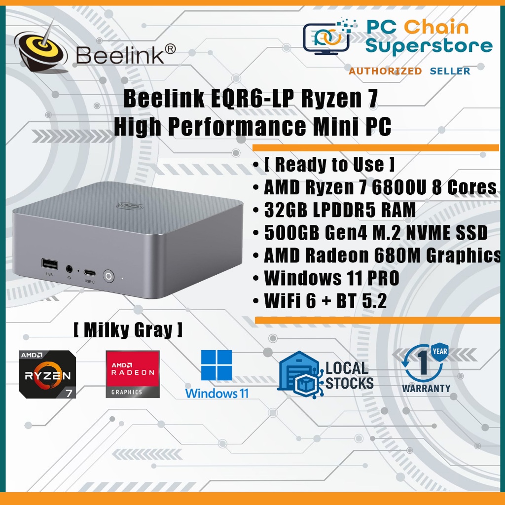 Beelink EQR6-LP High Performance Mini PC - AMD Ryzen 7 6800U / 32GB ...