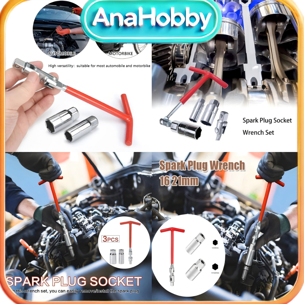Universal 3pc Adjustable T Handle Spark Plug Socket Wrench Set Remover ...