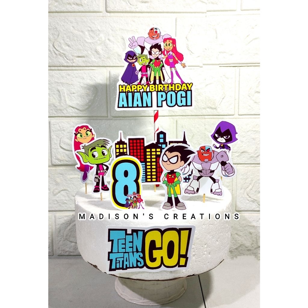 Teen Titans Go Cake Topper/Banner, Backdrop Set (Personalize; High ...