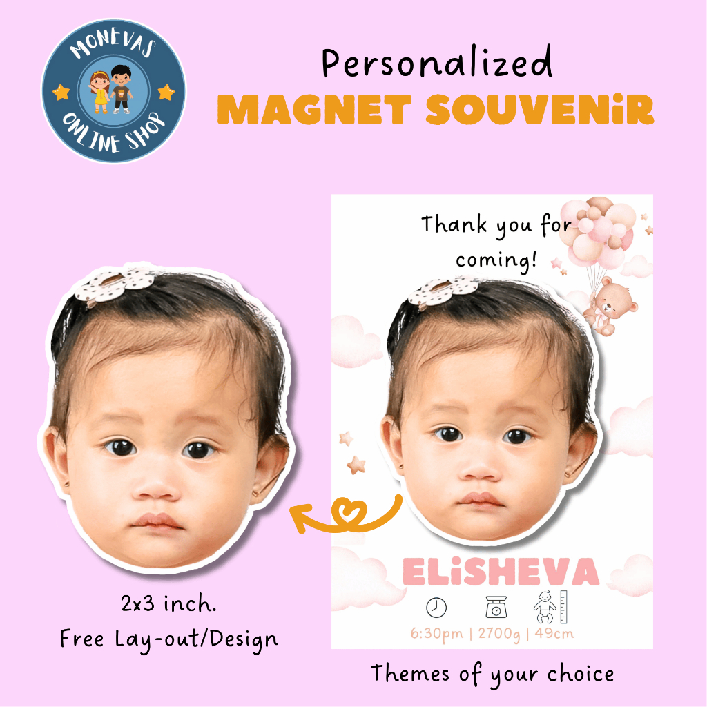Bubble head Ref Magnet Souvenir for Birthday Dedication Christening ...